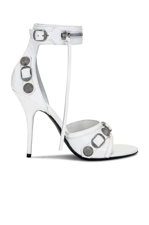 Balenciaga Cagole Sandal In Optic White & Aged Nickel - 60% Off